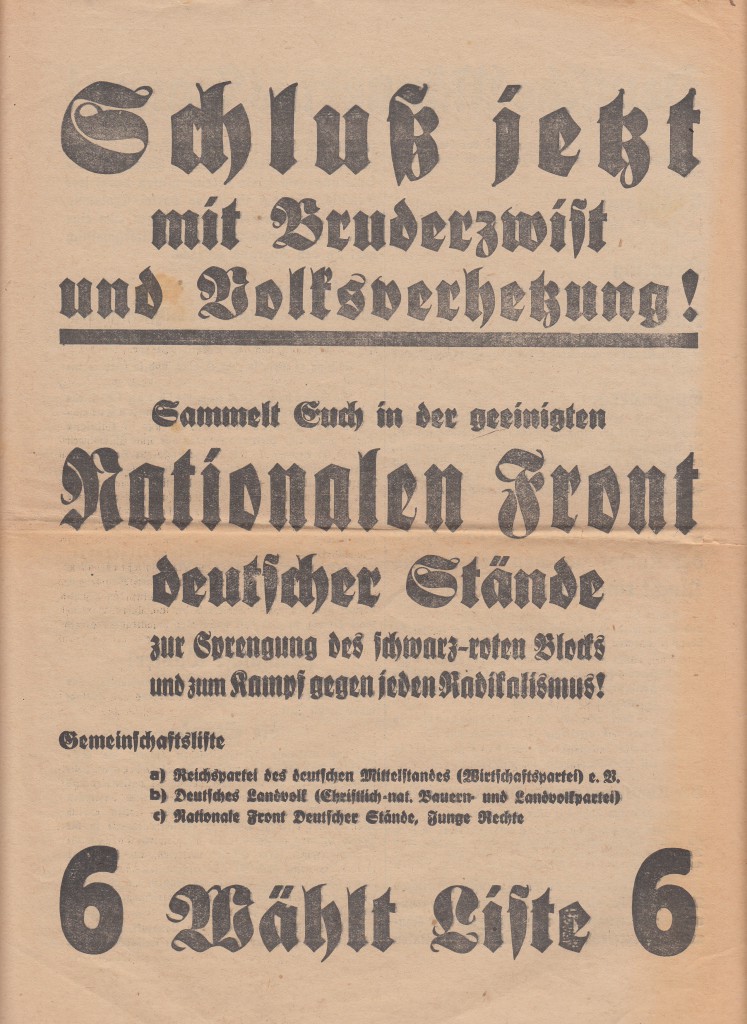 Flugblatt – Nationale Front deutscher Staende – Preussen – 1932 ...